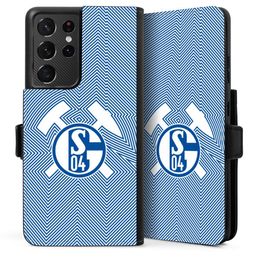 DeinDesign Galaxy S21 Ultra 5G Handy Klapph&uuml;lle Handyh&uuml;lle aus Kunst Leder schwarz Flip Case Bundesliga Stripes Fc Schalke 04 Sideflip mit Lasche