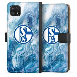 DeinDesign Galaxy A22 5G Handy Klapph&uuml;lle Handyh&uuml;lle aus Kunst Leder schwarz Flip Case Fc Schalke 04 Logo Merchandise Sideflip mit langer Lasche