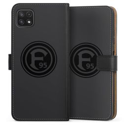 DeinDesign Galaxy A22 5G Handy Klapph&uuml;lle Handyh&uuml;lle aus Kunst Leder schwarz Flip Case Fortuna D&uuml;sseldorf Logo F95 Sideflip mit langer Lasche