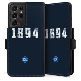 DeinDesign Galaxy S21 Ultra 5G Handy Klapph&uuml;lle Handyh&uuml;lle aus Kunst Leder schwarz Flip Case Karlsruher Sc Ksc Bundesliga Sideflip mit Lasche