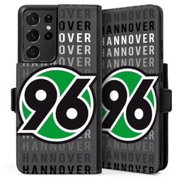DeinDesign Galaxy S21 Ultra 5G Handy Klapph&uuml;lle Handyh&uuml;lle aus Kunst Leder schwarz Flip Case H96 Hannover 96 Official Licensed Product Sideflip mit Lasche