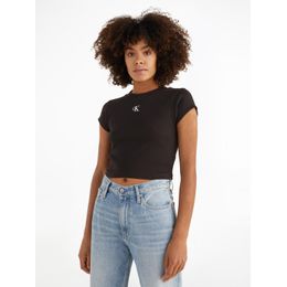 Damen T-Shirt "CK RIB BABY TEE", schwarz, Gr. XS, Calvin Klein Jeans, unifarben, Single Jersey, Obermaterial: 94% Baumwolle, 6% Elasthan, Shirts, in