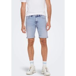 Only & Sons ONLY & SONS Herren Jeansshorts "ONSPLY LIGHT BLUE 5189 SHORTS DNM NOOS", blau, Gr. XXL, unifarben, Denim/Jeans, Obermaterial: 99% Baumwolle, 1%