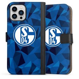 DeinDesign iPhone 13 Pro Max Handy Klapph&uuml;lle Handyh&uuml;lle aus Kunst Leder schwarz Flip Case Camouflage Fc Schalke 04 Muster Sideflip mit langer Lasche
