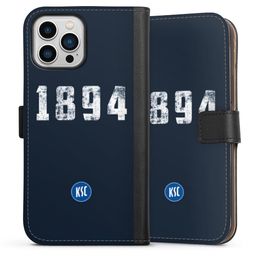 DeinDesign iPhone 13 Pro Max Handy Klapph&uuml;lle Handyh&uuml;lle aus Kunst Leder schwarz Flip Case Karlsruher Sc Ksc Bundesliga Sideflip mit langer Lasche