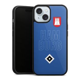 DeinDesign iPhone 15 Handy Gallery Case Handyh&uuml;lle 9H Geh&auml;rtetes Glas R&uuml;ckseite H&uuml;lle Official Licensed Product Hamburg Hamburger Sv Gallery Case