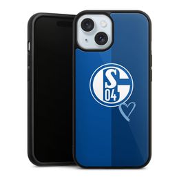 DeinDesign iPhone 15 Handy Gallery Case Handyh&uuml;lle 9H Geh&auml;rtetes Glas R&uuml;ckseite H&uuml;lle Heart Schalke 04 Fc Schalke 04 Gallery Case
