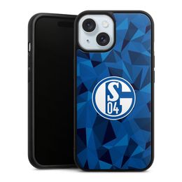 DeinDesign iPhone 15 Handy Gallery Case Handyh&uuml;lle 9H Geh&auml;rtetes Glas R&uuml;ckseite H&uuml;lle Camouflage Fc Schalke 04 Muster Gallery Case