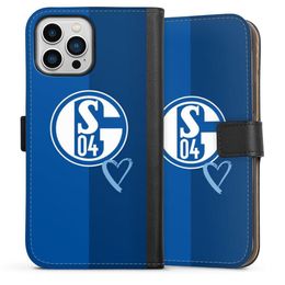 DeinDesign iPhone 13 Pro Max Handy Klapph&uuml;lle Handyh&uuml;lle aus Kunst Leder schwarz Flip Case Heart Schalke 04 Fc Schalke 04 Sideflip mit langer Lasche