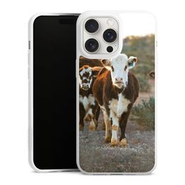 DeinDesign iPhone 15 Pro Max Handy Silikon H&uuml;lle Case wei&szlig; Handyh&uuml;lle Cow Farmer Calf Silikon Case