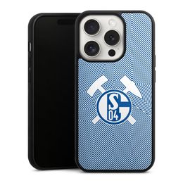 DeinDesign iPhone 15 Pro Handy Gallery Case Handyh&uuml;lle 9H Geh&auml;rtetes Glas R&uuml;ckseite H&uuml;lle Bundesliga Stripes Fc Schalke 04 Gallery Case