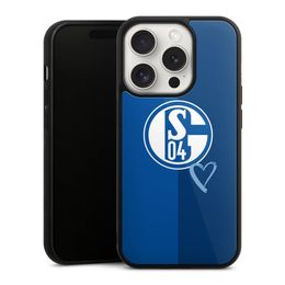 DeinDesign iPhone 15 Pro Handy Gallery Case Handyh&uuml;lle 9H Geh&auml;rtetes Glas R&uuml;ckseite H&uuml;lle Heart Schalke 04 Fc Schalke 04 Gallery Case