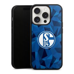 DeinDesign iPhone 15 Pro Handy Gallery Case Handyh&uuml;lle 9H Geh&auml;rtetes Glas R&uuml;ckseite H&uuml;lle Camouflage Fc Schalke 04 Muster Gallery Case