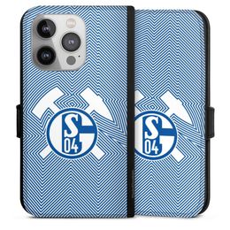 DeinDesign iPhone 14 Pro Handy Klapph&uuml;lle Handyh&uuml;lle aus Kunst Leder schwarz Flip Case Bundesliga Stripes Fc Schalke 04 Sideflip mit langer Lasche