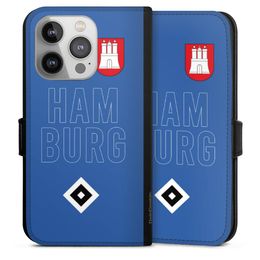 DeinDesign iPhone 14 Pro Handy Klapph&uuml;lle Handyh&uuml;lle aus Kunst Leder schwarz Flip Case Official Licensed Product Hamburg Hamburger Sv Sideflip mit langer Lasche
