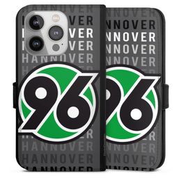 DeinDesign iPhone 14 Pro Handy Klapph&uuml;lle Handyh&uuml;lle aus Kunst Leder schwarz Flip Case H96 Hannover 96 Official Licensed Product Sideflip mit langer Lasche