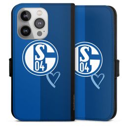 DeinDesign iPhone 14 Pro Handy Klapph&uuml;lle Handyh&uuml;lle aus Kunst Leder schwarz Flip Case Heart Schalke 04 Fc Schalke 04 Sideflip mit langer Lasche