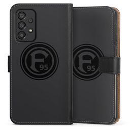 DeinDesign Galaxy A33 5G Handy Klapph&uuml;lle Handyh&uuml;lle aus Kunst Leder schwarz Flip Case Fortuna D&uuml;sseldorf Logo F95 Sideflip mit langer Lasche