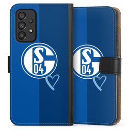 DeinDesign Galaxy A33 5G Handy Klapph&uuml;lle Handyh&uuml;lle aus Kunst Leder schwarz Flip Case Fc Schalke 04 Heart Sideflip mit langer Lasche