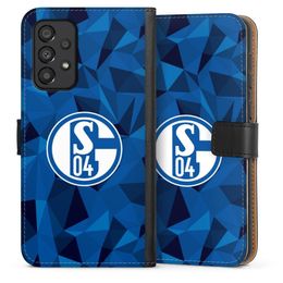 DeinDesign Galaxy A33 5G Handy Klapph&uuml;lle Handyh&uuml;lle aus Kunst Leder schwarz Flip Case Fc Schalke 04 Muster Camouflage Sideflip mit langer Lasche