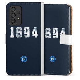 DeinDesign Galaxy A33 5G Handy Klapph&uuml;lle Handyh&uuml;lle aus Kunst Leder wei&szlig; Flip Case Ksc Karlsruher Sc Bundesliga Sideflip mit Lasche