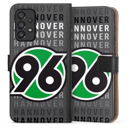DeinDesign Galaxy A33 5G Handy Klapph&uuml;lle Handyh&uuml;lle aus Kunst Leder schwarz Flip Case Official Licensed Product H96 Hannover 96 Sideflip mit langer Lasche