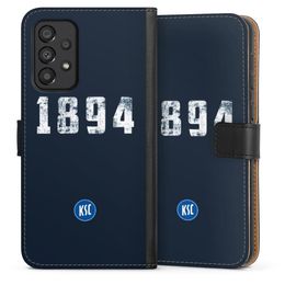 DeinDesign Galaxy A33 5G Handy Klapph&uuml;lle Handyh&uuml;lle aus Kunst Leder schwarz Flip Case Ksc Karlsruher Sc Bundesliga Sideflip mit langer Lasche