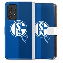 DeinDesign Galaxy A33 5G Handy Klapph&uuml;lle Handyh&uuml;lle aus Kunst Leder wei&szlig; Flip Case Fc Schalke 04 Heart Sideflip mit Lasche