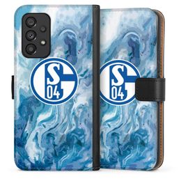 DeinDesign Galaxy A53 5G Handy Klapph&uuml;lle Handyh&uuml;lle aus Kunst Leder schwarz Flip Case Fc Schalke 04 Logo Merchandise Sideflip mit langer Lasche