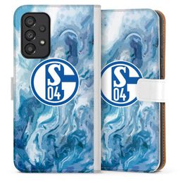 DeinDesign Galaxy A33 5G Handy Klapph&uuml;lle Handyh&uuml;lle aus Kunst Leder wei&szlig; Flip Case Fc Schalke 04 Logo Merchandise Sideflip mit Lasche