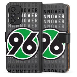DeinDesign Galaxy A53 5G Handy Klapph&uuml;lle Handyh&uuml;lle aus Kunst Leder schwarz Flip Case Official Licensed Product H96 Hannover 96 Sideflip mit langer Lasche