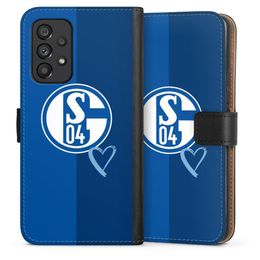DeinDesign Galaxy A53 5G Handy Klapph&uuml;lle Handyh&uuml;lle aus Kunst Leder schwarz Flip Case Fc Schalke 04 Heart Sideflip mit langer Lasche