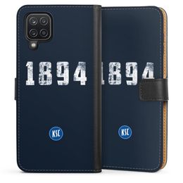 DeinDesign Galaxy A12 Handy Klapph&uuml;lle Handyh&uuml;lle aus Kunst Leder schwarz Flip Case Ksc Karlsruher Sc Bundesliga Sideflip mit langer Lasche