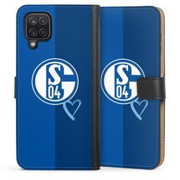 DeinDesign Galaxy A12 Handy Klapph&uuml;lle Handyh&uuml;lle aus Kunst Leder schwarz Flip Case Fc Schalke 04 Heart Sideflip mit langer Lasche