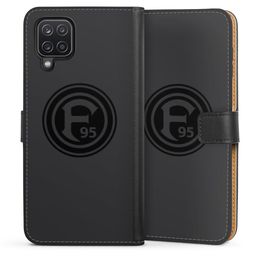 DeinDesign Galaxy A12 Handy Klapph&uuml;lle Handyh&uuml;lle aus Kunst Leder schwarz Flip Case Fortuna D&uuml;sseldorf Logo F95 Sideflip mit langer Lasche