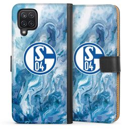 DeinDesign Galaxy A12 Handy Klapph&uuml;lle Handyh&uuml;lle aus Kunst Leder schwarz Flip Case Fc Schalke 04 Logo Merchandise Sideflip mit langer Lasche