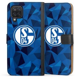 DeinDesign Galaxy A12 Handy Klapph&uuml;lle Handyh&uuml;lle aus Kunst Leder schwarz Flip Case Fc Schalke 04 Muster Camouflage Sideflip mit langer Lasche