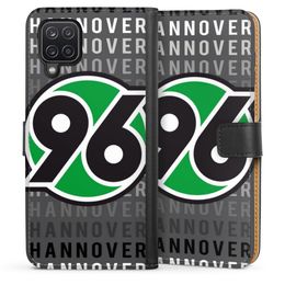 DeinDesign Galaxy A12 Handy Klapph&uuml;lle Handyh&uuml;lle aus Kunst Leder schwarz Flip Case Official Licensed Product H96 Hannover 96 Sideflip mit langer Lasche