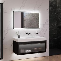 neoro n80 albus Unterschrank B: 120 cm mit 1 Auszug, mit profilierter Glasfront, mit Spiegel, Waschtisch area, BN0160WM+BN0434PG+BN0017MI,