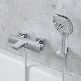 Fortis Wannenset mit Thermostat, Push-Handbrause mit 3 Strahlarten, Brausehalter, Brauseschlauch, 84111THPC+5318501PC+53162125PC+15507PC,