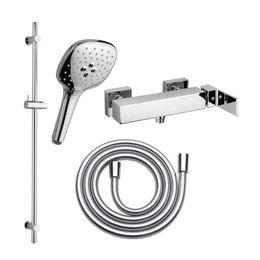 Fortis Brauseset mit Armatur, Push-Handbrause mit 3 Strahlarten, Brausestange, Brauseschlauch, 8451100PC+50129TTPC+53162150PC+15507PC,