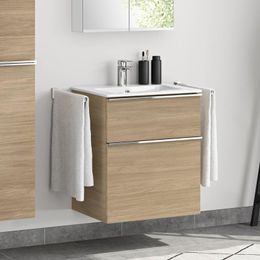 evineo ineo4 Unterschrank B: 61 cm, 2 Auszüge, mit Griff, Waschtisch weiß,, BE0241WH+BE0200OA+BL001197,
