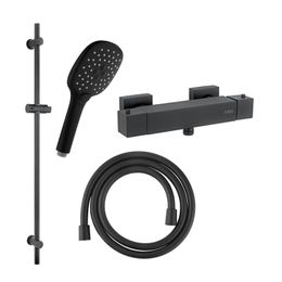Fortis Brauseset mit Thermostat, Push-Handbrause mit 3 Strahlarten, Brausestange, Brauseschlauch, 84511THMB+50129TTMB+53162150MB+15507MB,