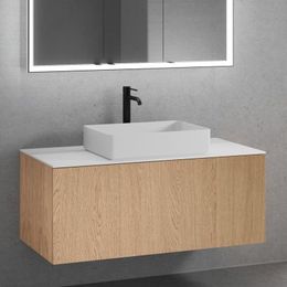 neoro n50 Unterschrank B: 120 cm mit 1 Auszug, mit glatter Eichenfront, Waschtisch B: 58 cm wei&szlig; matt, Konsole wei&szlig; matt, BN0065WM+BN0434BFO+BN0404WM,