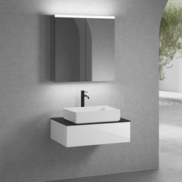 neoro n50 Unterschrank B: 80 cm mit 1 Auszug, Waschtisch B: 58 cm weiß matt, mit Spiegelschrank,, BN0065WM+BN0412WH+BN0402BM+BN0473MI,