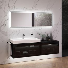 neoro n80 fumo Unterschrank B: 180 cm mit 2 Ausz&uuml;gen, mit Parsolglasfront, mit Spiegel, Waschtisch B: 100,5 cm,