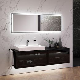 neoro n80 fumo Unterschrank B: 180 cm mit 2 Ausz&uuml;gen, mit Parsolglasfront, mit Spiegel, Waschtisch B: 80,5 cm,