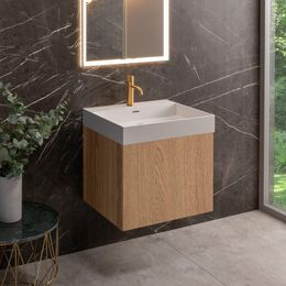 neoro n50 Unterschrank B: 60 cm mit 1 Auszug, mit glatter Eichenfront, Waschtisch cube, BN0431BFO+BN0137WM,