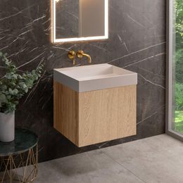 neoro n50 Unterschrank B: 60 cm mit 1 Auszug, mit glatter Eichenfront, Waschtisch cube, BN0431BFO+BN0147WM,