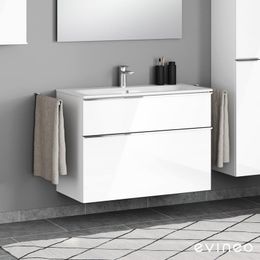 Geberit Renova Plan Slim Waschtisch, evineo ineo4 Unterschrank B: 100 cm, 2 Ausz&uuml;ge, mit Griff,, 122200000+BE0229WH,